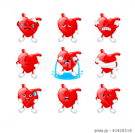 Set of wounded red heart character. のイラスト素材 [61626519] - PIXTA