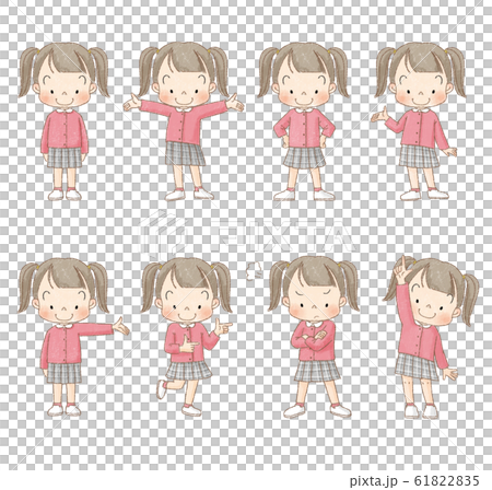 Girl whole body front set (brown line) - Stock Illustration [61822835 ...