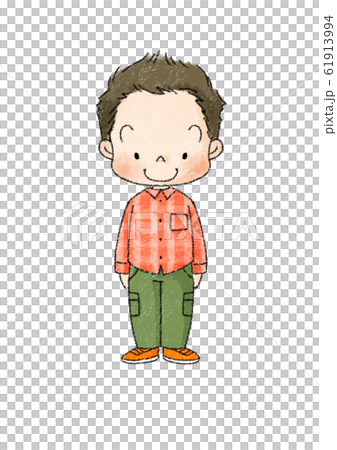 Boy Whole body front Erect (Black line) - Stock Illustration [61913994 ...