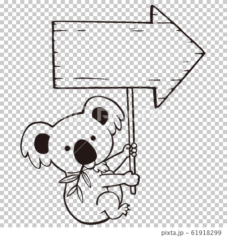 Koala black line with arrow-shaped wooden... - Stock Illustration ...
