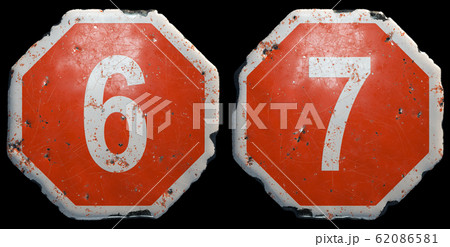 Set of numbers 6, 7 made of public road sign in...のイラスト素材 [62086581 ...