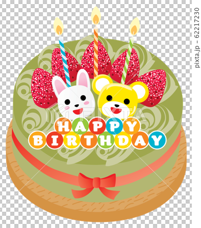 Matcha birthday cake with bears, rabbits and... - Stock Illustration ...