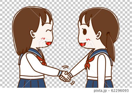 Two female students shaking hands with a smile - Stock Illustration ...