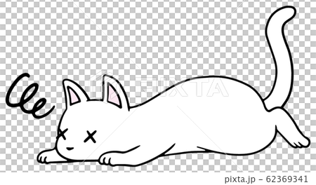 Illustration of a fallen cat (white) _ weak face - Stock Illustration ...