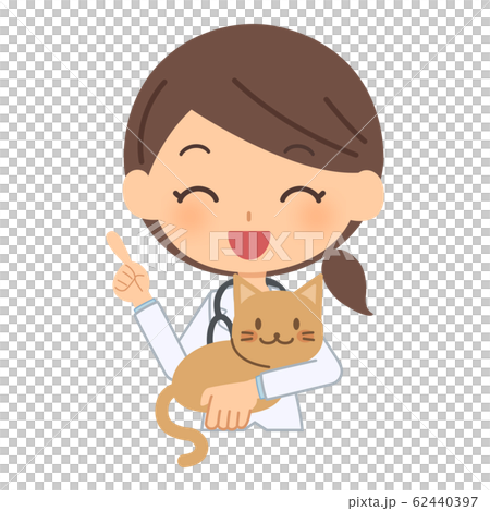 Female vet cat pointing smile - Stock Illustration [62440397] - PIXTA