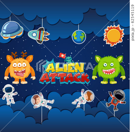 Alien attack poster design with aliens andのイラスト素材 [62545119] - PIXTA