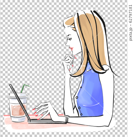 OL Blue working from a computer - Stock Illustration [62797181] - PIXTA