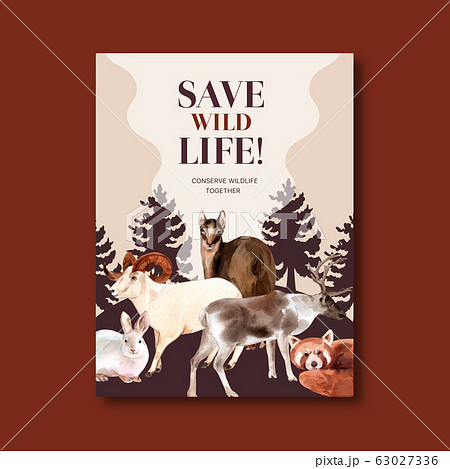 Winter animal poster design with goat, moose,のイラスト素材 [63027336] - PIXTA