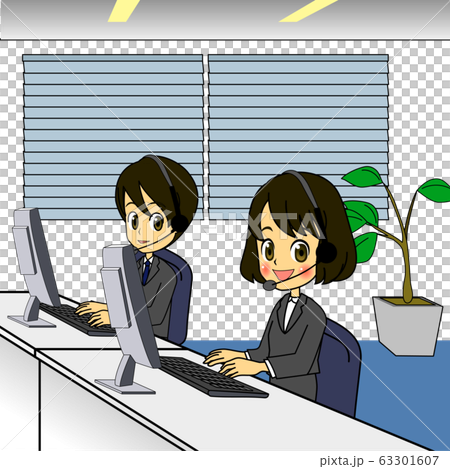 Manga style male and female call center with... - Stock Illustration ...
