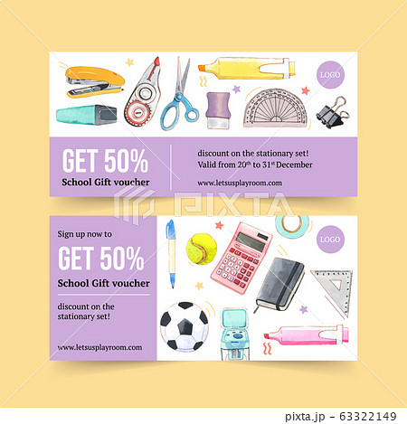 School voucher design with sharpener, highlighter,のイラスト素材 [63322149 ...