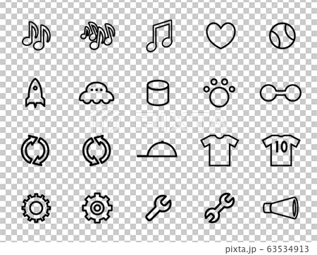 Icon set of musical notes, hearts, gears,... - Stock Illustration ...