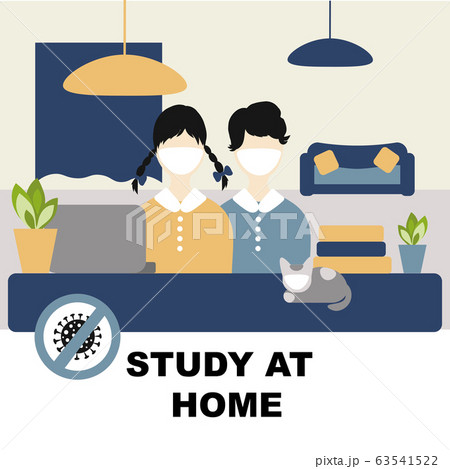 Coronavirus study at home concept, Closing school,のイラスト素材 [63541522 ...
