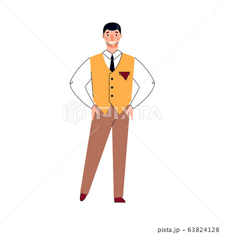 Cartoon man in yellow vest standing isolated on...のイラスト素材 [63824128 ...