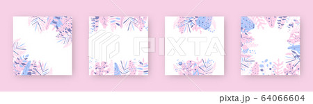 Tropical colorful leaf square text box vector setのイラスト素材 [64066604] - PIXTA