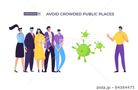 Avoid crowded place banner, coronavirus...のイラスト素材 [64364475] - PIXTA