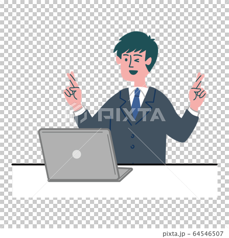 Suit male computer cross fingers to wish good luck - Stock Illustration ...