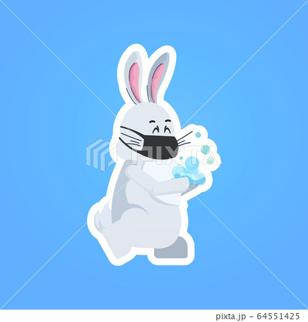 rabbit in mask washing hands to prevent...のイラスト素材 [64551425] - PIXTA