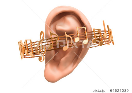 Ear with music notes around, 3D renderingのイラスト素材 [64622089] - PIXTA