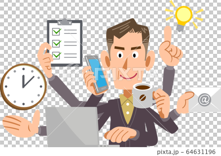 Senior businessman finishing work one after... - Stock Illustration ...