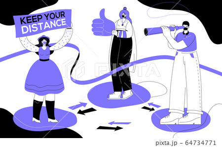 Keep your distance - colorful flat design style...のイラスト素材 [64734771 ...