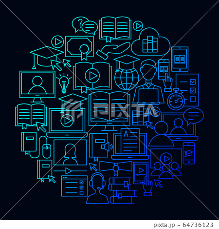Online Learning Line Icon Circle Conceptのイラスト素材 [64736123] - PIXTA