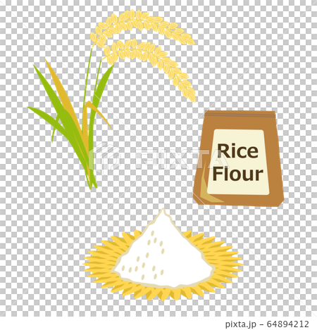 Rice flour, rice flour bag, ear of rice (English) - Stock Illustration ...