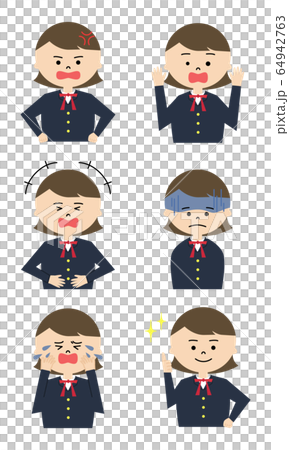Female student facial expression set 1 - Stock Illustration [64942763 ...