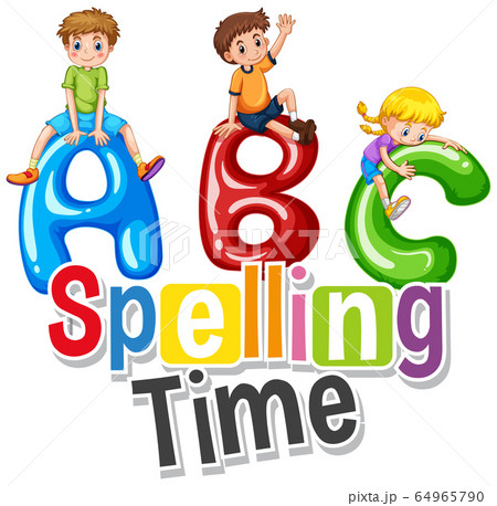 Font design for word spelling time with happy kidsのイラスト素材 [64965790 ...