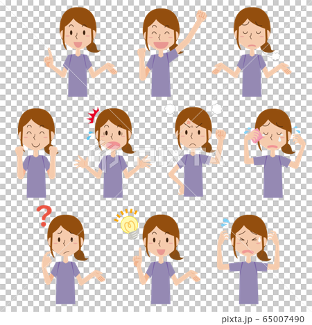 Female pose active exercise facial expression set - Stock Illustration ...