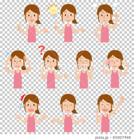 Female pose active exercise facial expression set - Stock Illustration ...