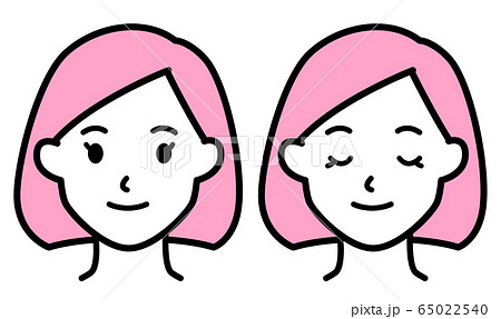 女性 顔（開眼 目を閉じる セット）のイラスト素材 [65022540] - PIXTA