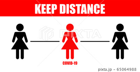 Warning woman sign keep distance between people...のイラスト素材 [65064988 ...