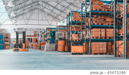 concrete storage warehouse with pallets andの写真素材 [65073280] - PIXTA