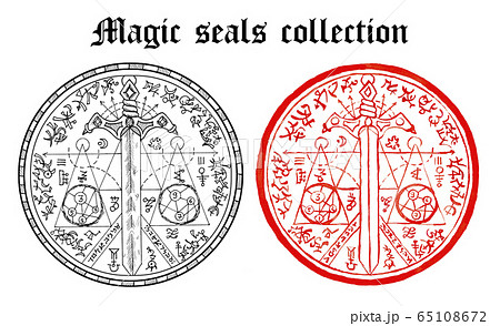 Design set of magic seals with sword and mystic...のイラスト素材 [65108672 ...