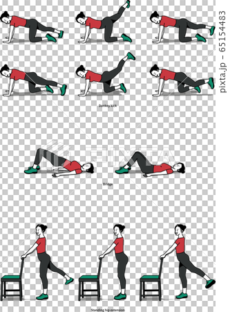 Women doing dunk kicks, bridges, standing hip... - Stock Illustration ...