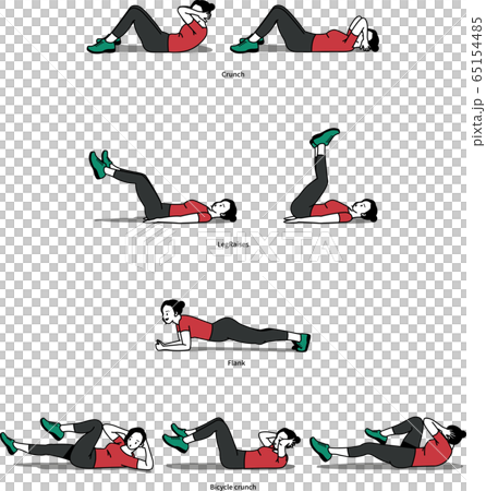 Home workouts include bicycling, leg raises,... - Stock Illustration ...