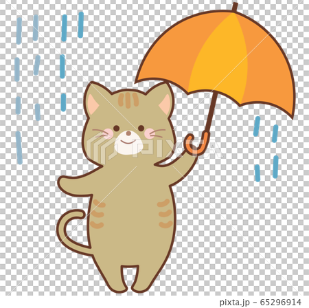 Cat holding an umbrella in the rain - Stock Illustration [65296914] - PIXTA