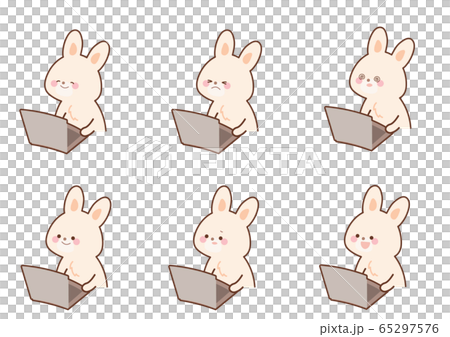 Rabbit set for desk work using a personal computer - Stock Illustration ...