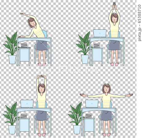 A set of women doing yoga between desk work - Stock Illustration ...