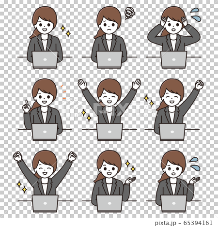 Business woman computer facial expression set - Stock Illustration ...