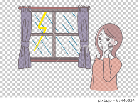 Thunderstorm thunder window worried woman - Stock Illustration ...