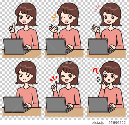 Women personal computer pose - Stock Illustration [65696222] - PIXTA