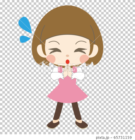 A girl impatient with both hands together - Stock Illustration ...