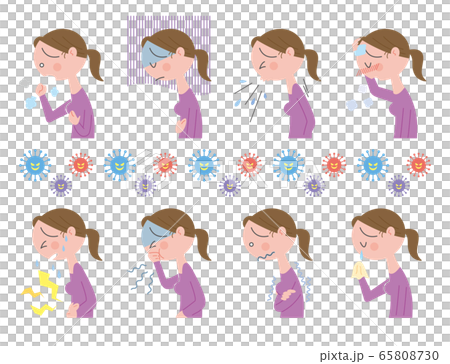 Female unwell facial expression set - Stock Illustration [65808730] - PIXTA