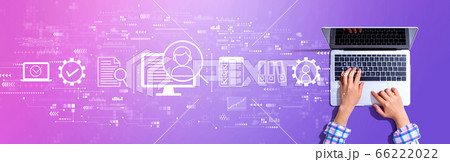 Document management system concept with woman...の写真素材 [66222022] - PIXTA