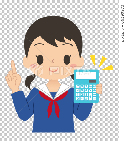 Female student holding a calculator while... - Stock Illustration ...