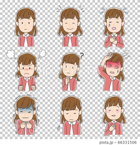 Gentle touch young woman facial expression set - Stock Illustration ...