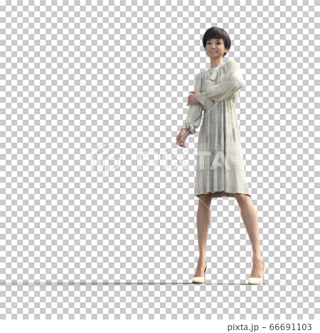 Beige one piece young woman perming3DCG... - Stock Illustration ...