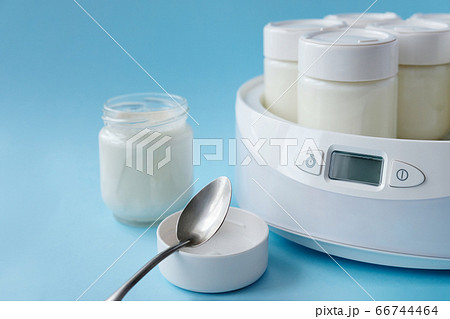 Fermented yogurt in yogurt machine on blueの写真素材 [66744464] - PIXTA