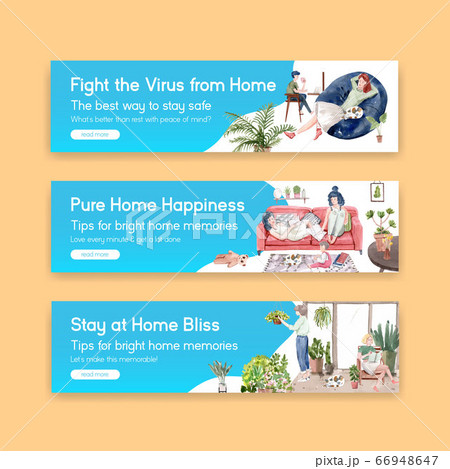 stay at home banner concept with people characterのイラスト素材 [66948647] - PIXTA